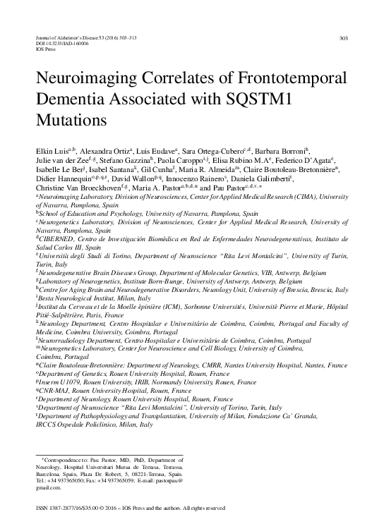 (PDF) Neuroimaging Correlates of Frontotemporal Dementia Associated ...