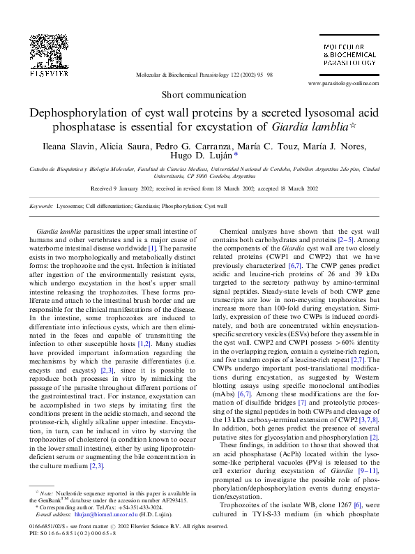 (PDF) Dephosphorylation of cyst wall proteins by a secreted lysosomal ...