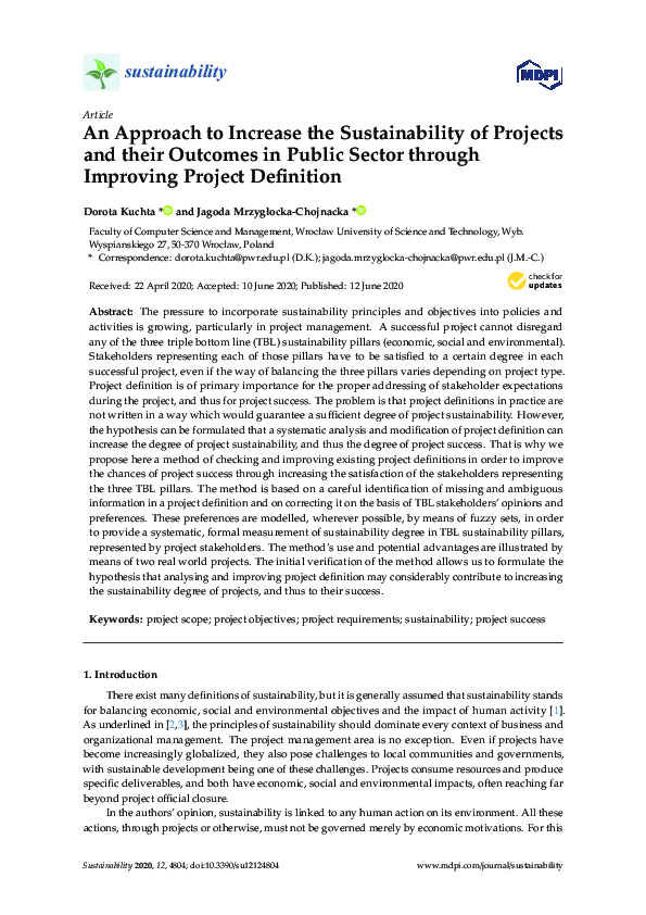 (PDF) An Approach to Increase the Sustainability of Projects and their ...
