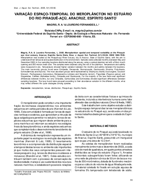 (PDF) Meroplankton spatial and temporal variability at the Piraquê-açú ...