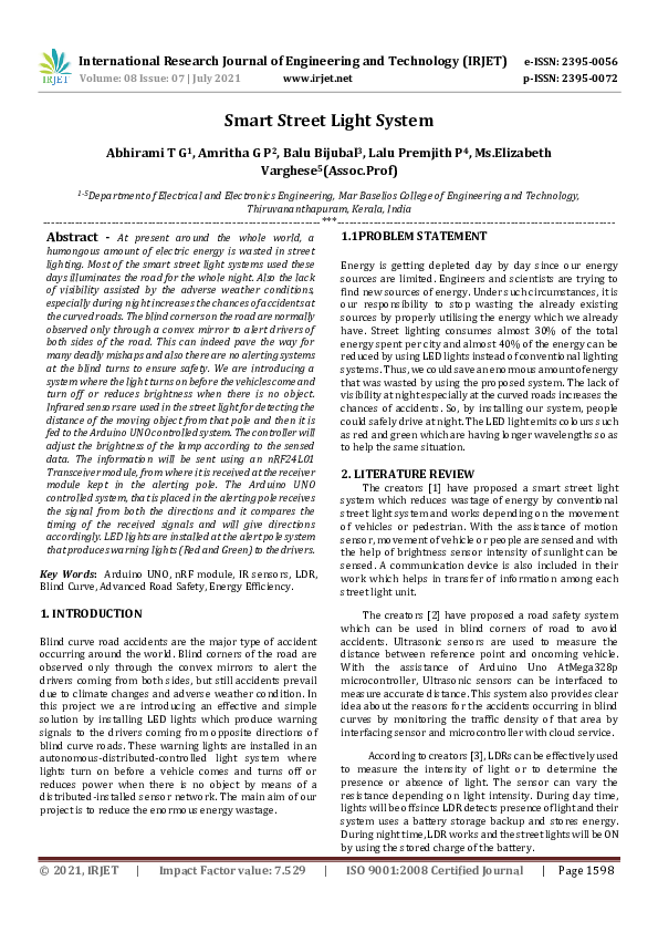 (PDF) Smart Street Light System