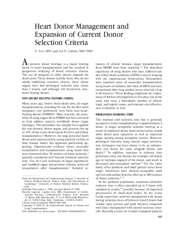 (PDF) Heart donor management and expansion of current donor selection ...