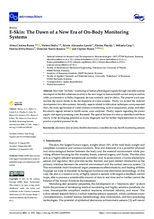 (PDF) E-Skin: The Dawn of a New Era of On-Body Monitoring Systems