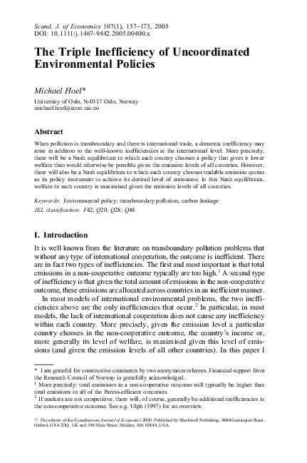 (PDF) The Triple Inefficiency of Uncoordinated Environmental Policies