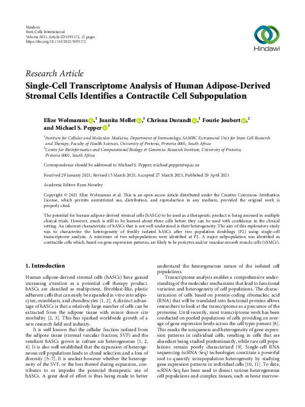 (PDF) Single-Cell Transcriptome Analysis of Human Adipose-Derived ...