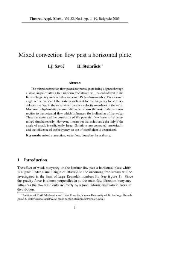 (PDF) Mixed convection flow past a horizontal plate