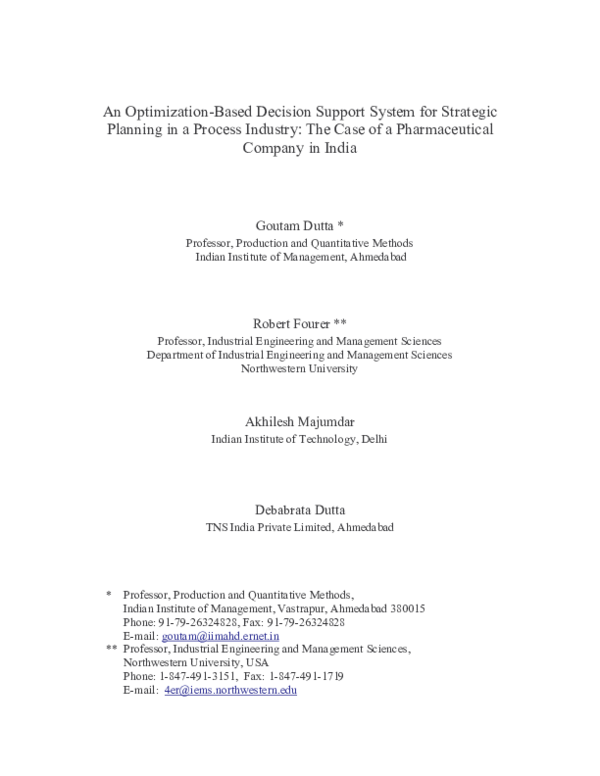 (PDF) An Optimization-Based Decision Support System for Strategic Planning in a Process Industry ...
