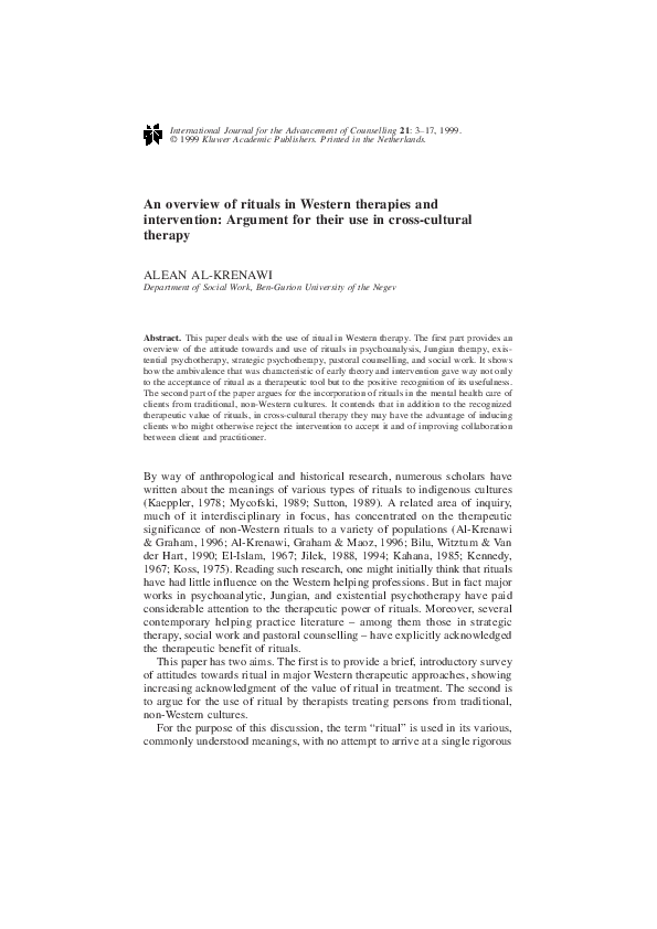 (PDF) An overview of rituals in Western therapies and intervention ...
