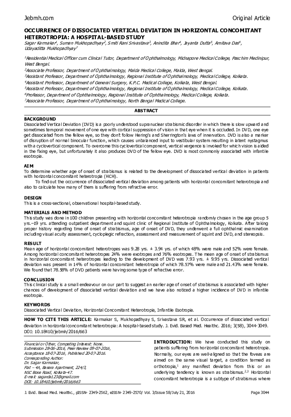 (PDF) Occurrence of Dissociated Vertical Deviation in Horizontal ...