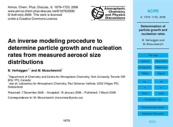 Pdf An Inverse Modeling Procedure To Determine Particle Growth And Nucleation Rates From