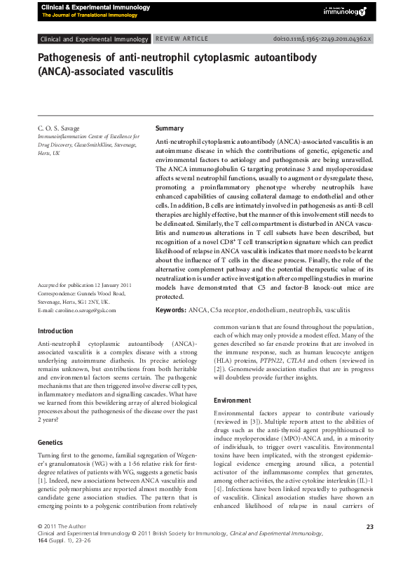 (PDF) Pathogenesis of anti-neutrophil cytoplasmic autoantibody (ANCA ...