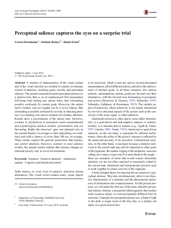 (PDF) Perceptual salience captures the eyes on a surprise trial