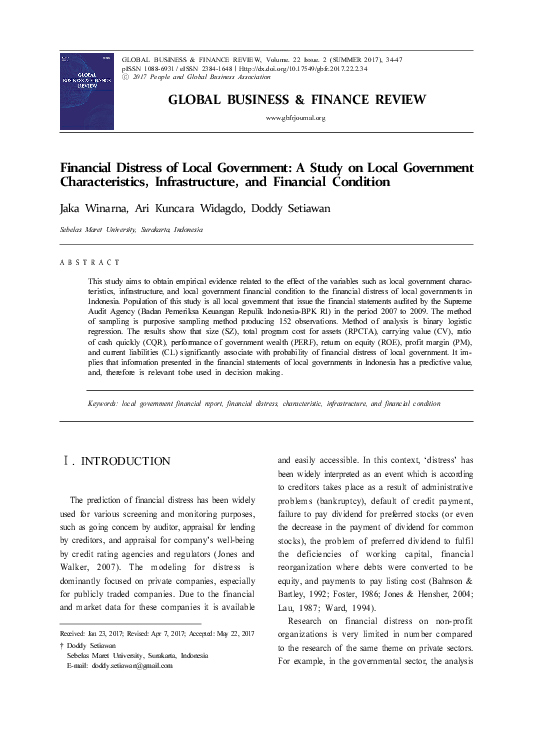 (PDF) Financial Distress of Local Government: A Study on Local ...