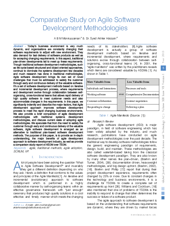 (PDF) Comparative Study on Agile software development methodologies