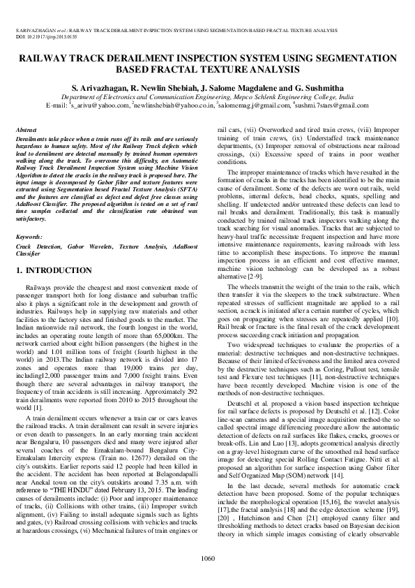 Pdf Railway Track Derailment Inspection System Using Segmentation Based Fractal Texture Analysis 6311