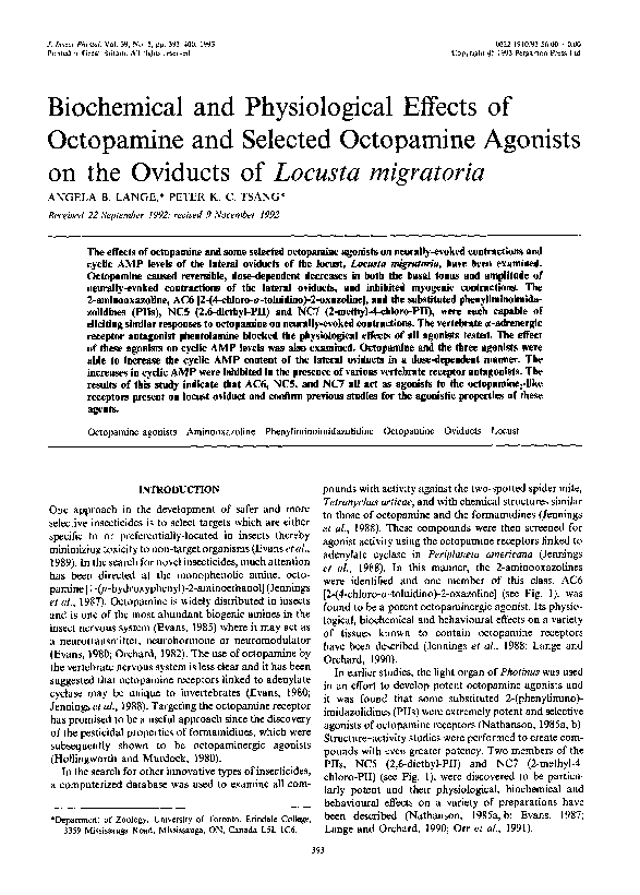 (PDF) Octopamine Effects on Locust Oviduct Physiology