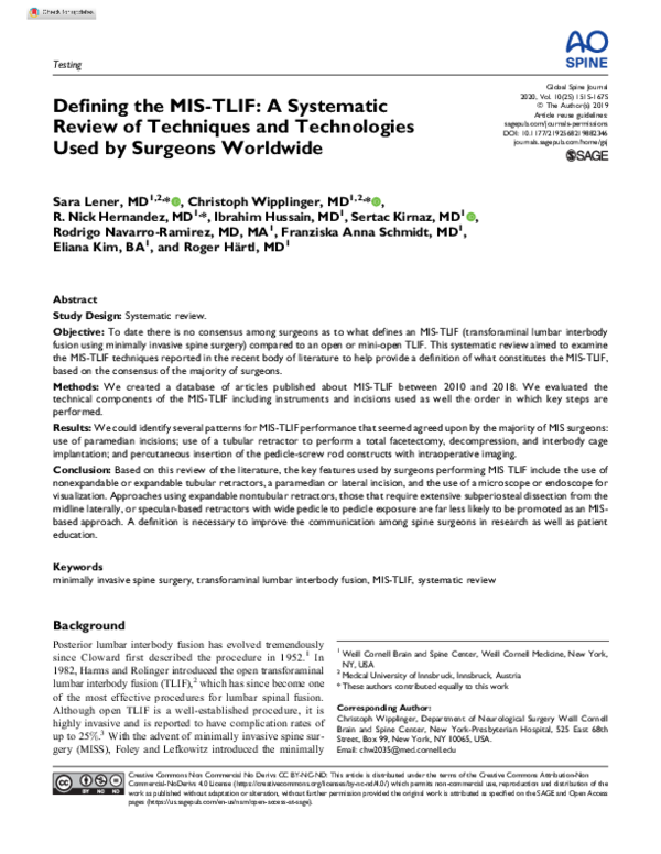 (PDF) Defining the MIS-TLIF: A Systematic Review of Techniques and ...