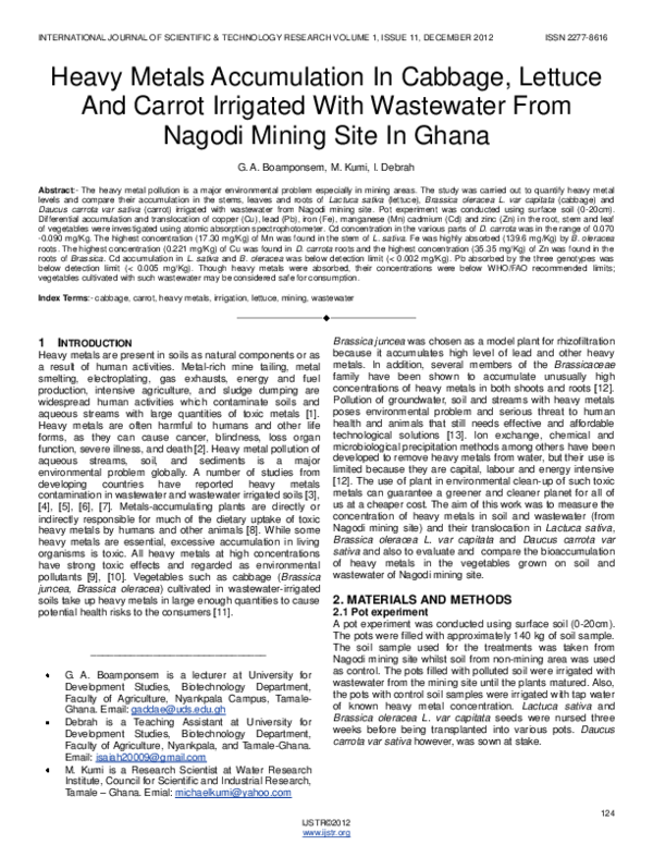 (PDF) Heavy Metals Accumulation In Cabbage, Lettuce And Carrot ...
