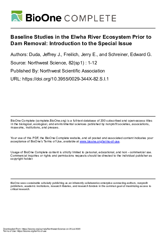 (PDF) Baseline Studies in the Elwha River Ecosystem Prior to Dam ...