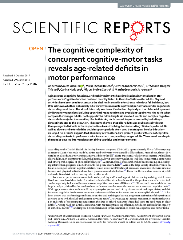 (PDF) The cognitive complexity of concurrent cognitive-motor tasks reveals age-related deficits ...