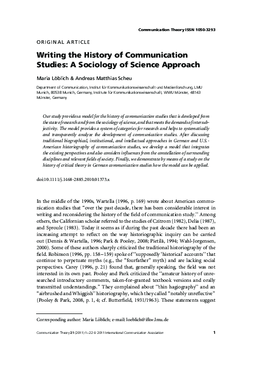 (PDF) Writing the History of Communication Studies: A Sociology of ...