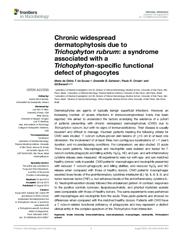 (PDF) Chronic widespread dermatophytosis due to Trichophyton rubrum: a ...