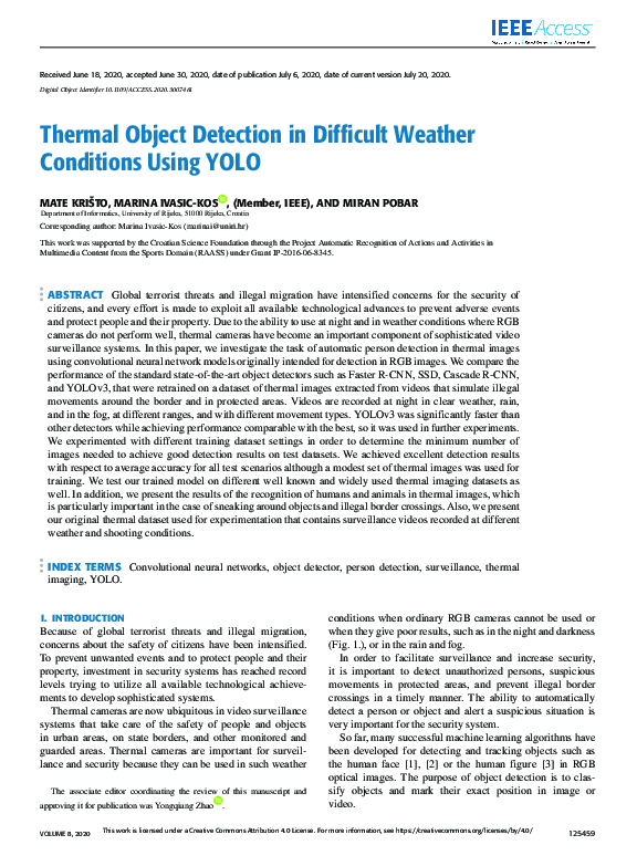 Pdf Thermal Object Detection In Difficult Weather Conditions Using Yolo