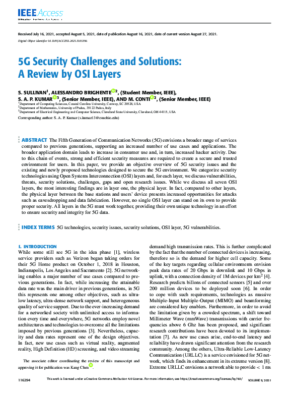 (PDF) 5G Security Challenges and Solutions: A Review by OSI Layers