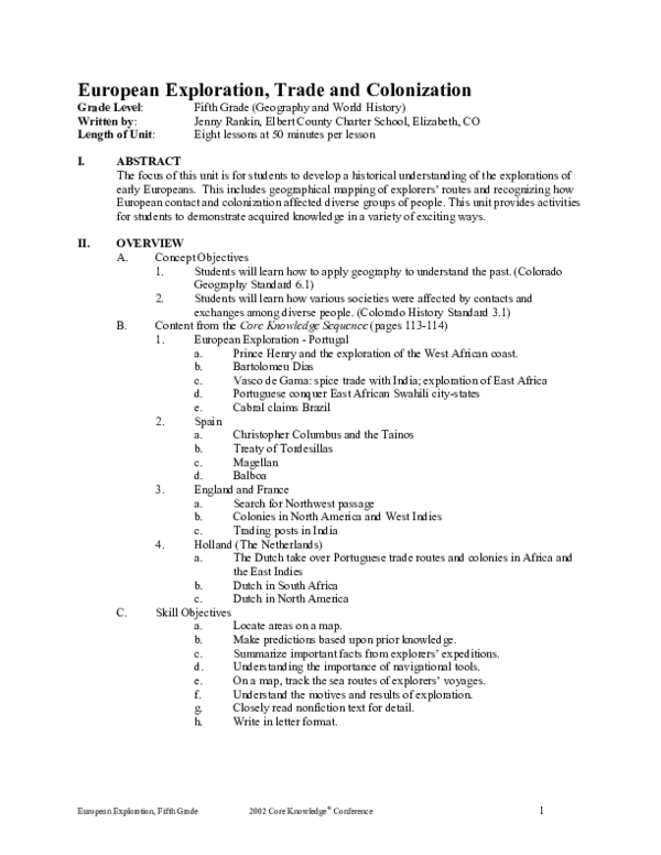 (PDF) European Exploration, Trade and Colonization