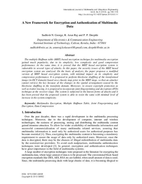 (PDF) A New Framework for Encryption and Authentication of Multimedia Data