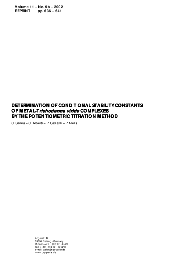 (PDF) Determination of Conditional Stability Constants and Kinetic ...