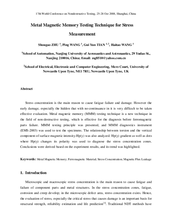 (PDF) Metal Magnetic Memory Testing Technique for Stress Measurement