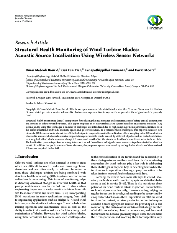 Pdf Structural Health Monitoring Of Wind Turbine Blades Acoustic Source Localization Using