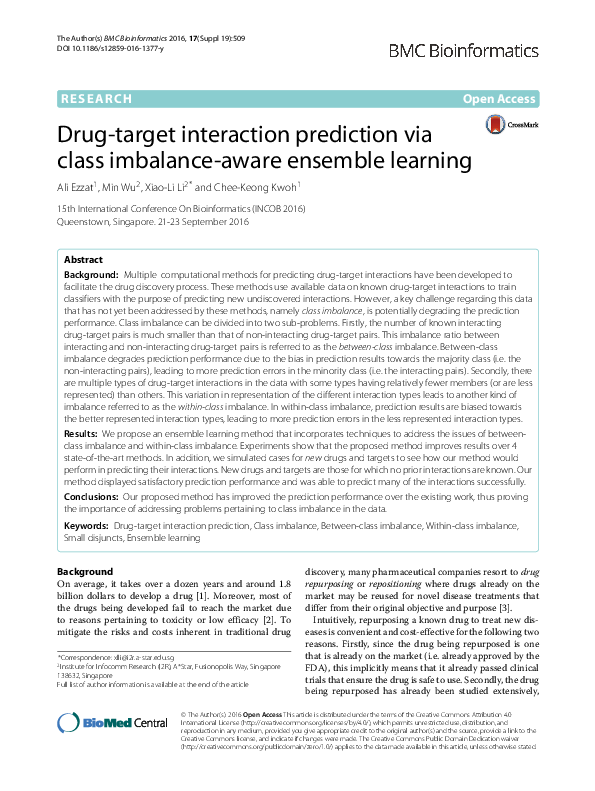 (PDF) Drug-target interaction prediction via class imbalance-aware ensemble learning | ali ezzat ...