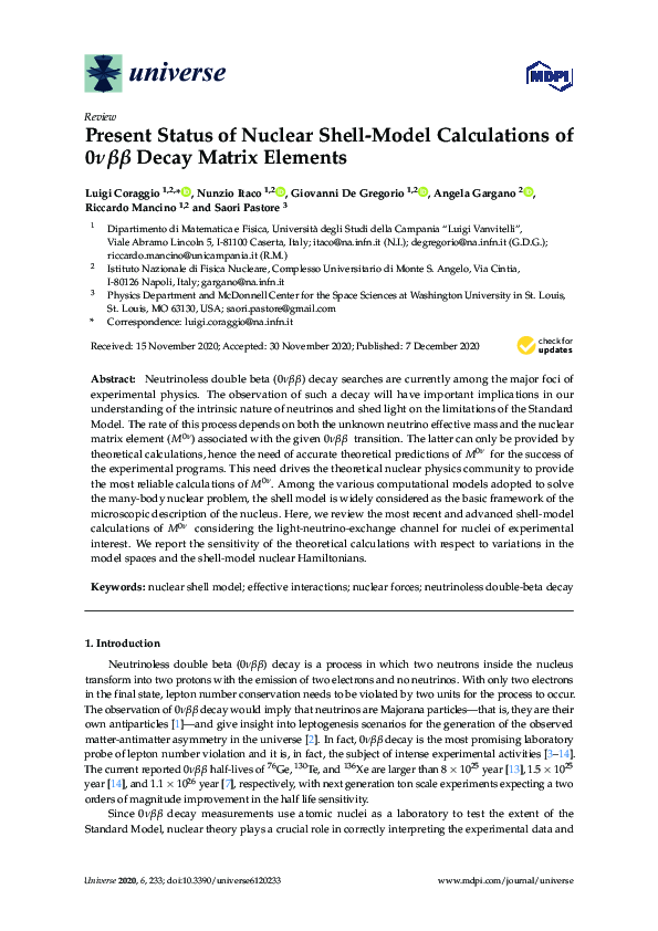 (PDF) Present Status of Nuclear Shell-Model Calculations of 0νββ Decay Matrix Elements