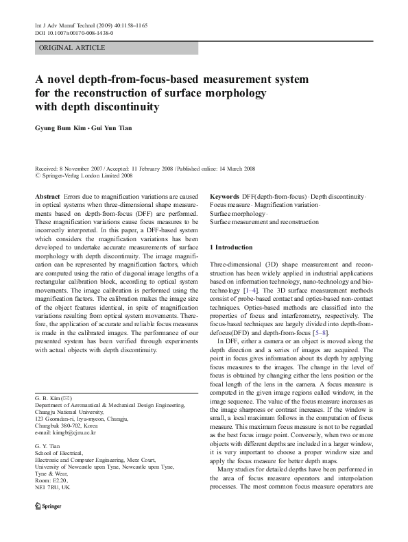 (PDF) A novel depth-from-focus-based measurement system for the ...