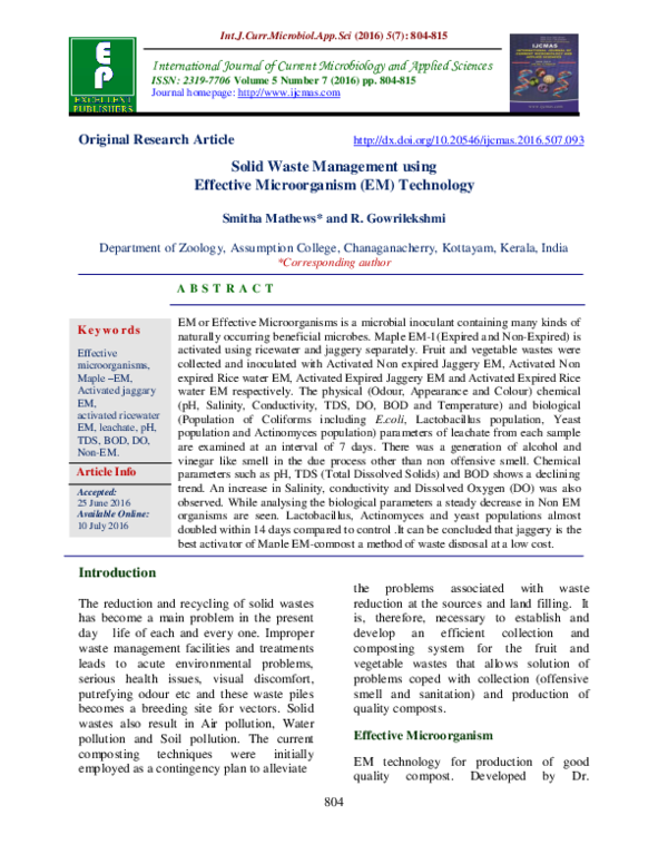 (PDF) Solid Waste Management using Effective Microorganism (EM) Technology