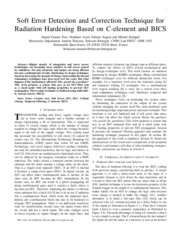(PDF) Soft Error Detection and Correction Technique for Radiation Hardening Based on C-element ...