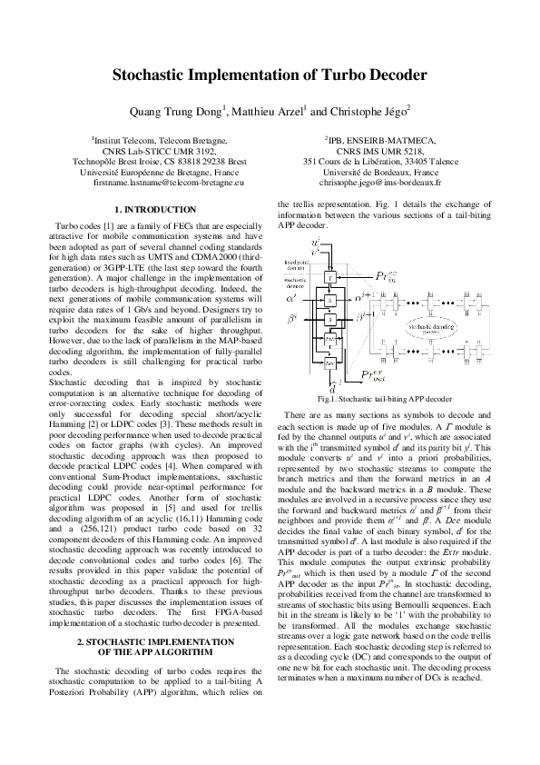 Pdf Stochastic Implementation Of Turbo Decoder
