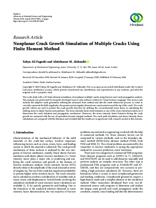 (PDF) 2D Finite Element Simulation of Crack Growth