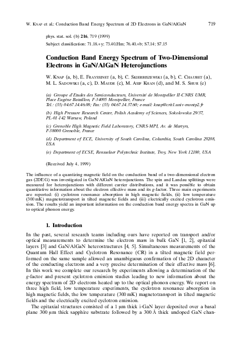 (PDF) Conduction Band Energy Spectrum of Two-Dimensional Electrons in ...