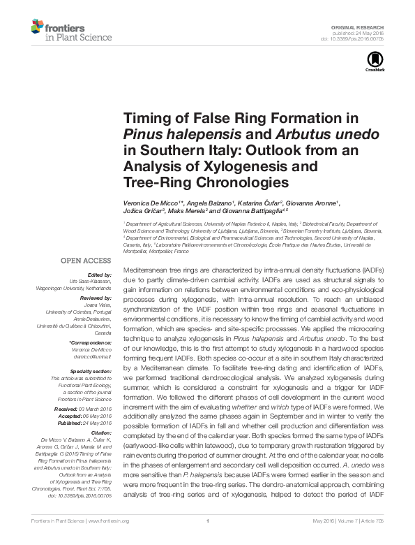 (PDF) Timing of False Ring Formation in Pinus halepensis and Arbutus ...