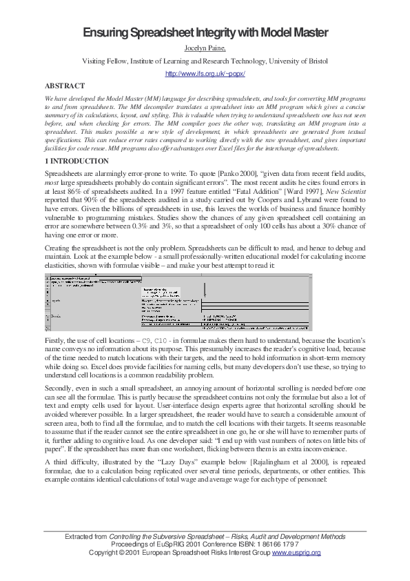 Ensuring Spreadsheet Integrity With Model Master