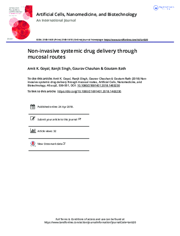 (PDF) Non-invasive systemic drug delivery through mucosal routes