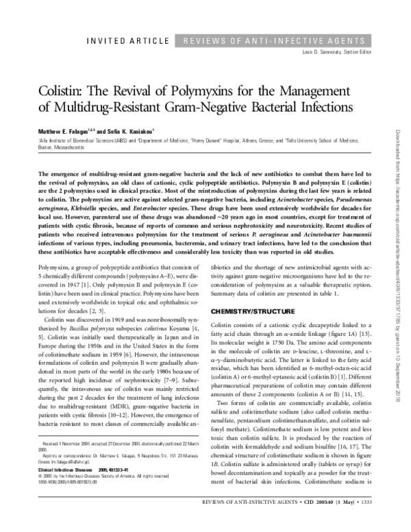 (PDF) Colistin: The Revival of Polymyxins for the Management of Multidrug-Resistant Gram ...