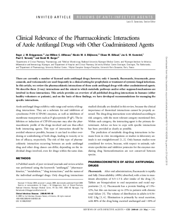 (PDF) Clinical Relevance of the Pharmacokinetic Interactions of Azole ...