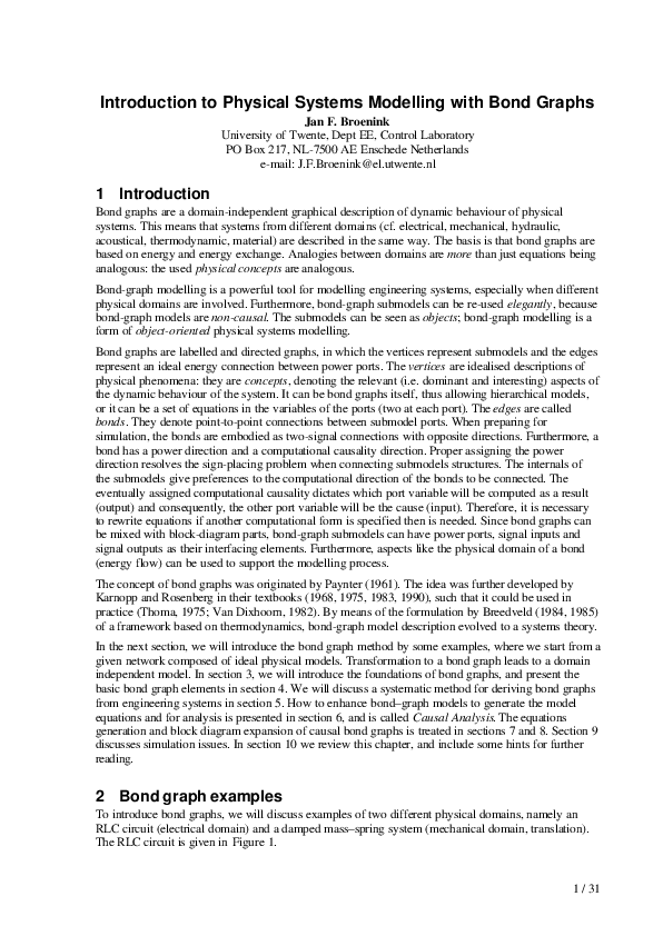 Pdf Introduction To Physical Systems Modelling With Bond Graphs