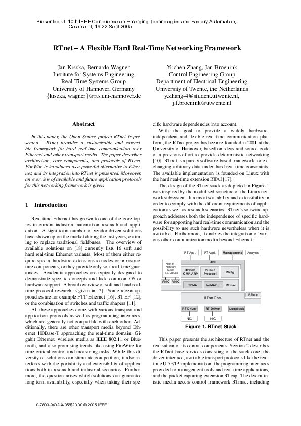 (PDF) RTnet - A Flexible Hard Real-Time Networking Framework