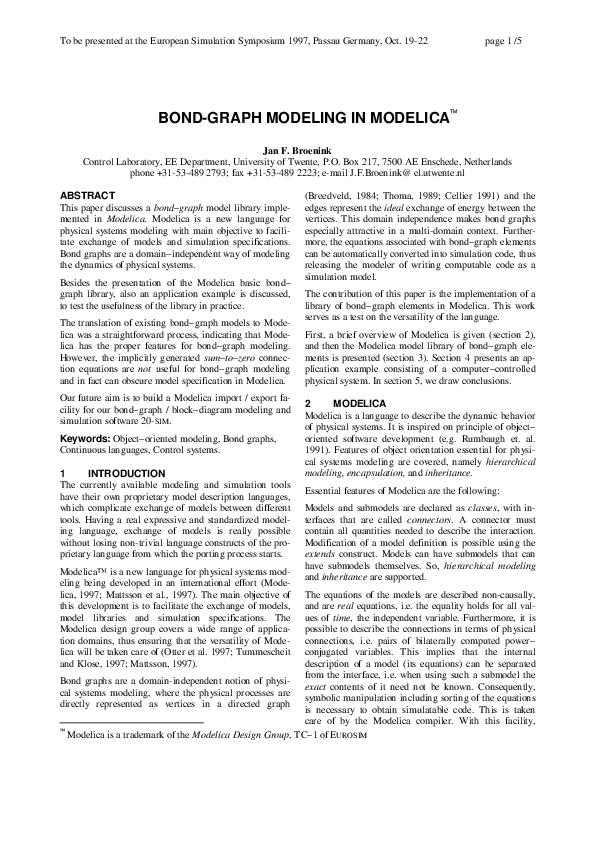 (PDF) Bond-Graph Modeling in Modelica