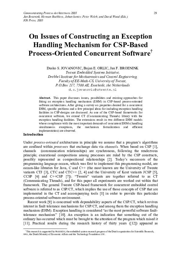 (PDF) On issues of constructing an exception handling mechanism for CSP-based process-oriented ...